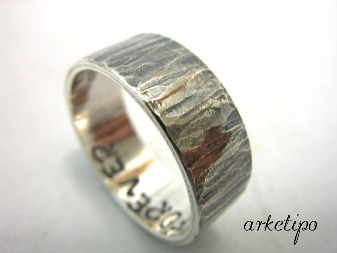 Personalized Silver Ring / Band. Custom Silver Ring. Hammered, Oxidized ...