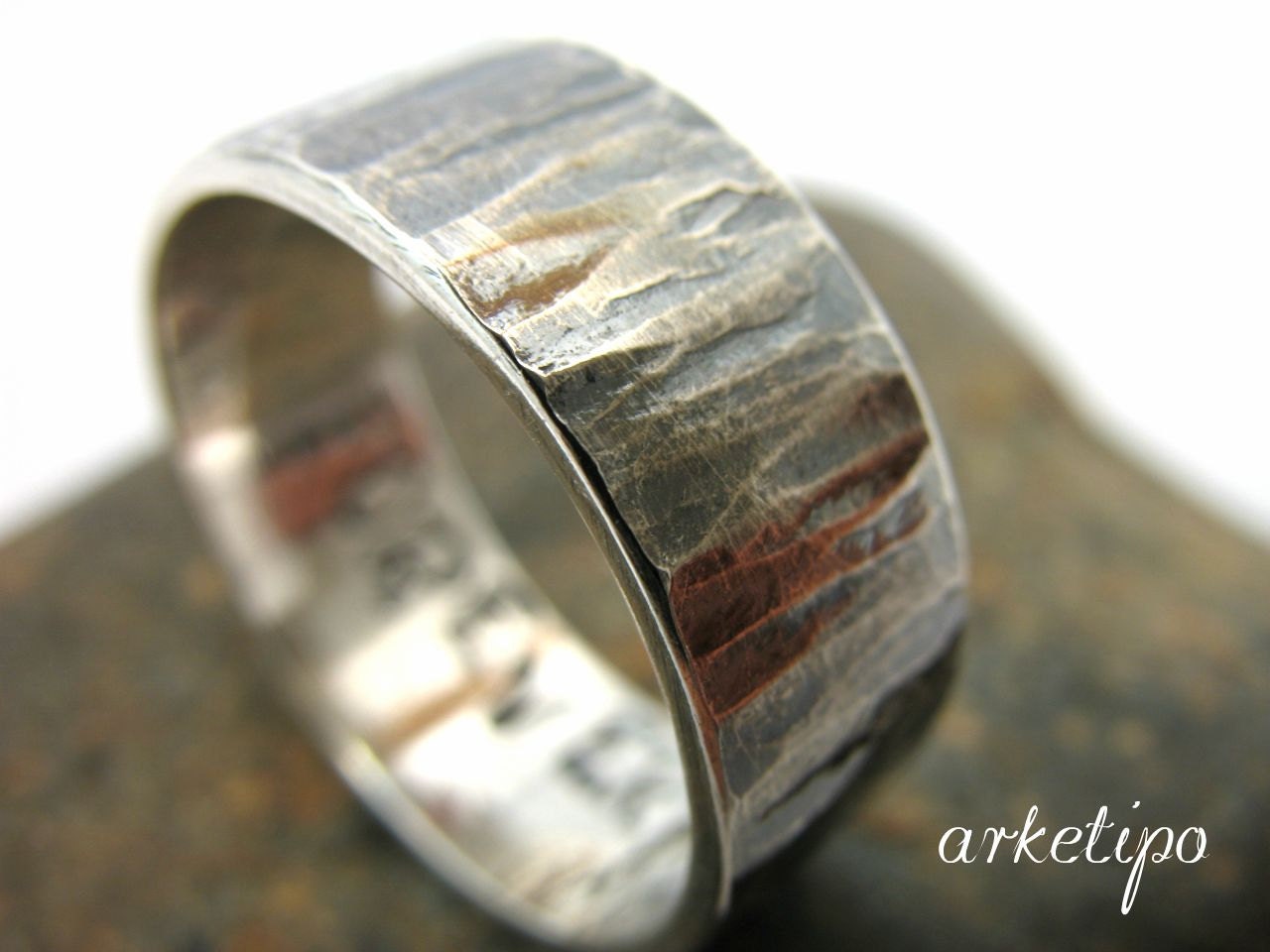 Personalized Silver Ring / Band. Custom Silver Ring. Hammered, Oxidized ...