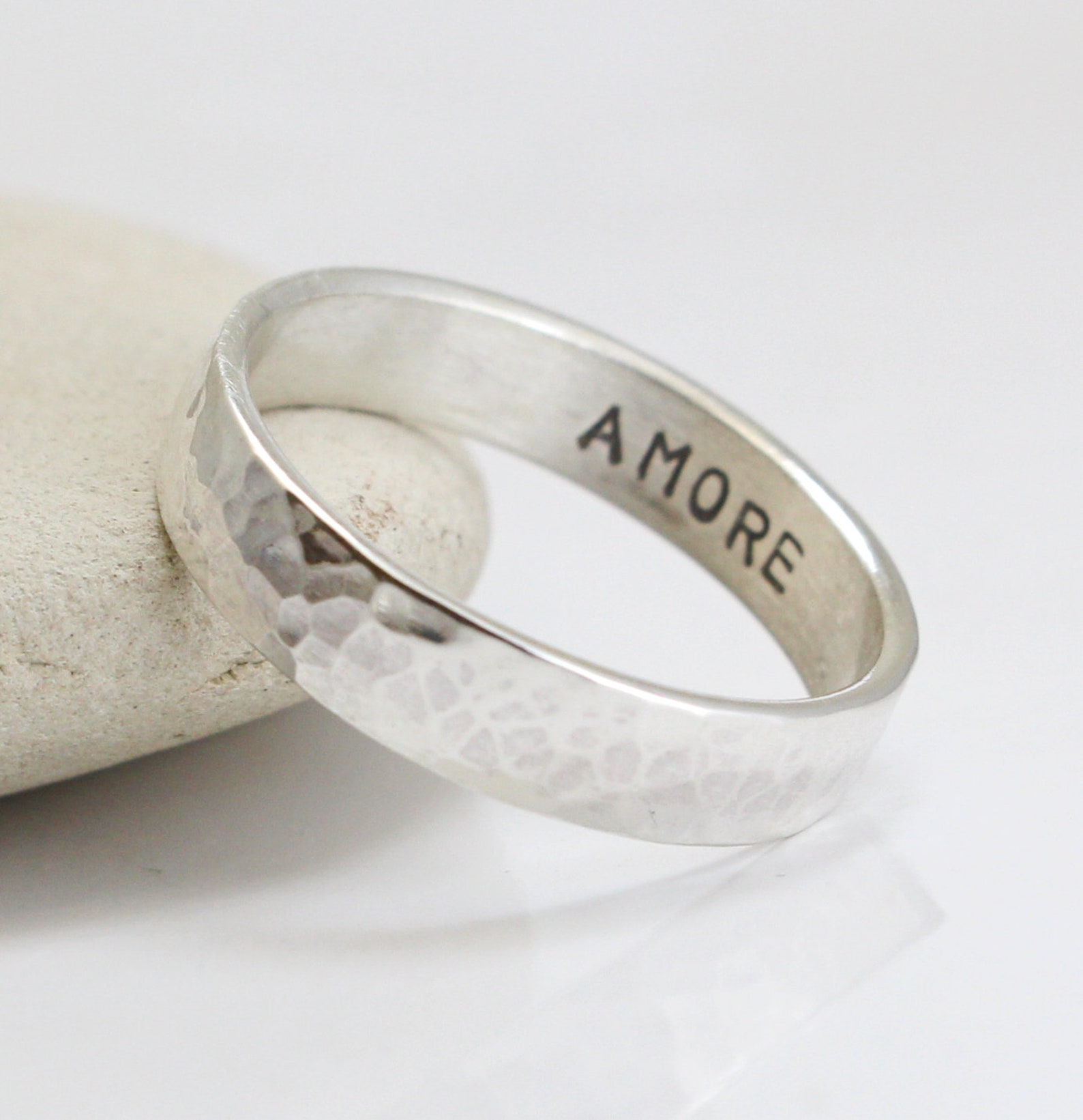 Silver Hammered Band - Wedding Ring - Inside Personalized Engraving ...