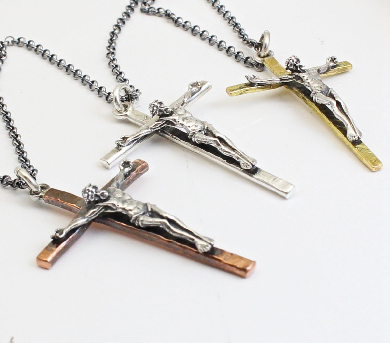 Christian Jesus Cross Necklace - Made of Sterling Silver - Black Cord ...
