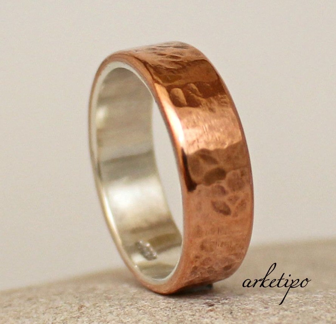 Personalized Sterling Silver and Copper Ring Men's Women' Band Wedding ...