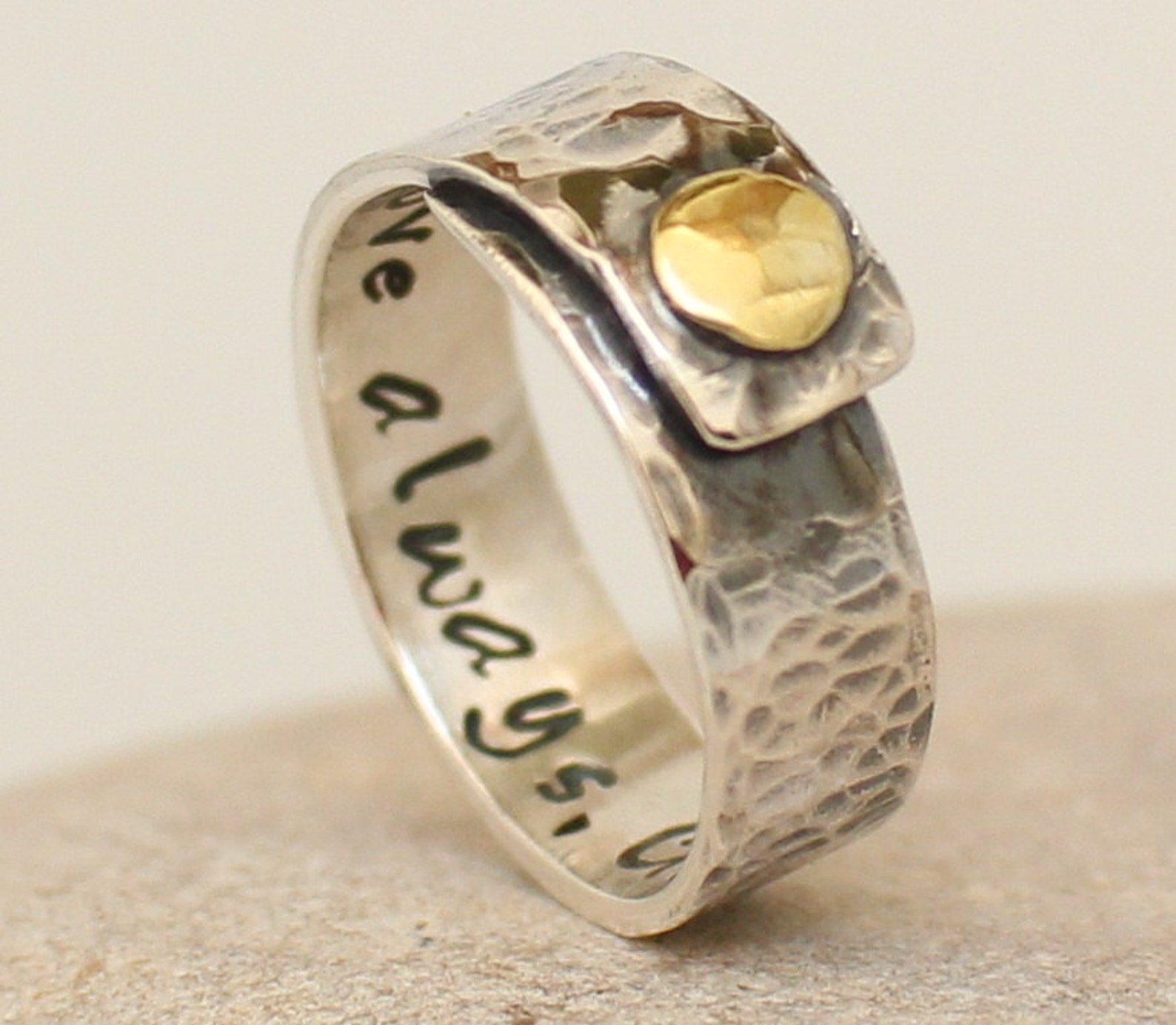 Personalized Sterling Silver Ring..handmade Hammered Sterling - Etsy