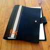 Black Leather Script Cover or Notebook Cover With Hand Painted Stripes ...
