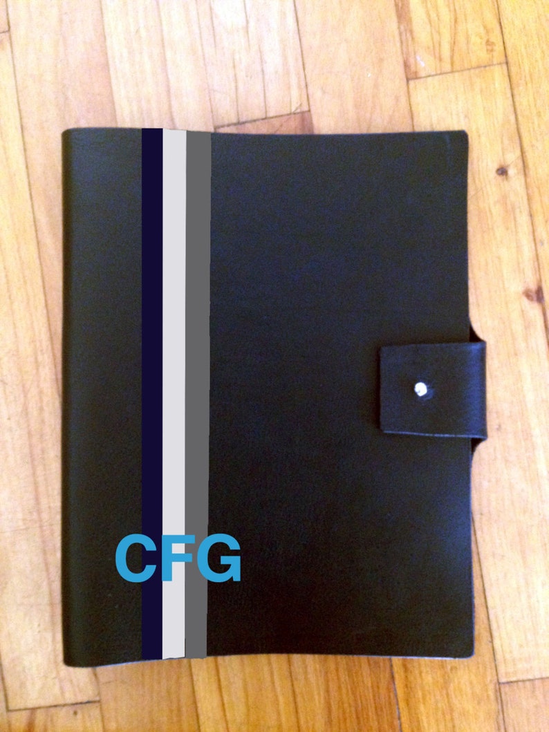 Black Leather Script Cover or Notebook Cover With Hand Painted Stripes ...