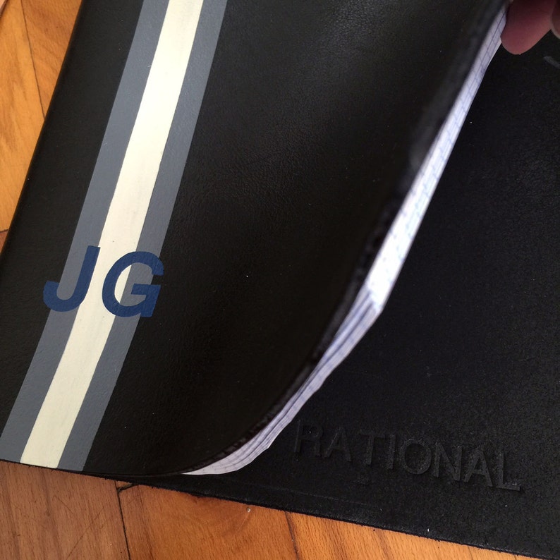 Black Leather Script Cover or Notebook Cover With Hand Painted Stripes ...