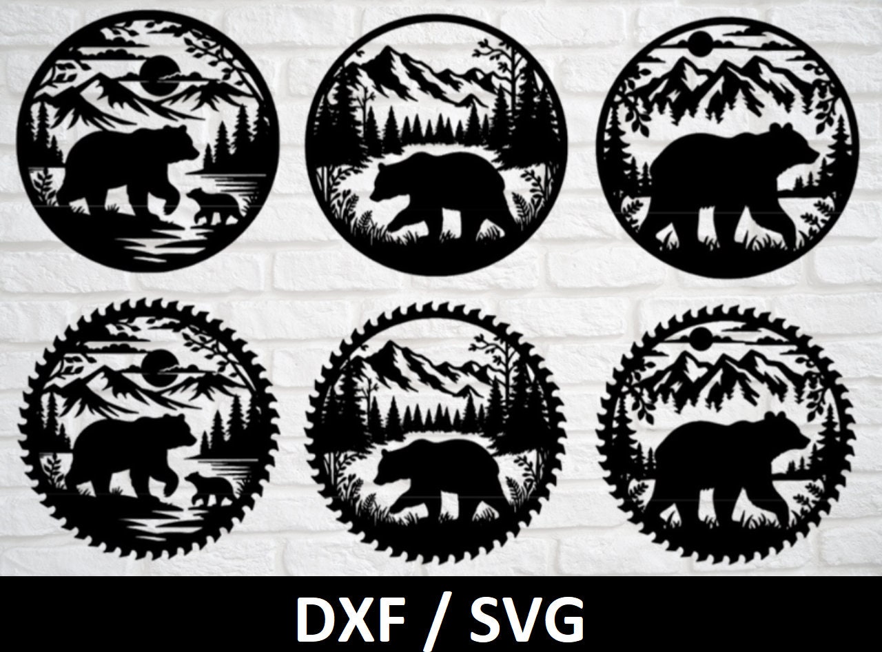 Bear Scene DXF SVG File Pack With Sawblade Versions for Plasma Cutting ...