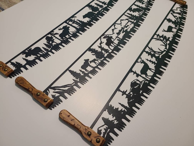Cross Cut Saw Rustic Metal Cabin Art With Wildlife Plasma Cut - Etsy