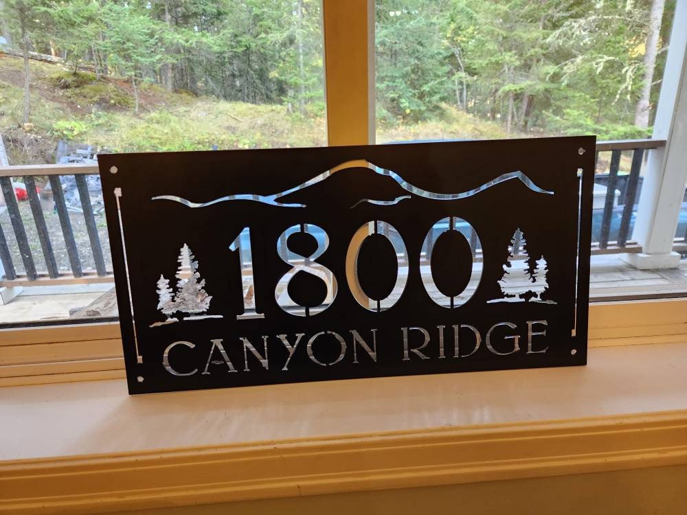 Personalized Address Sign With Mountains and Trees - Etsy