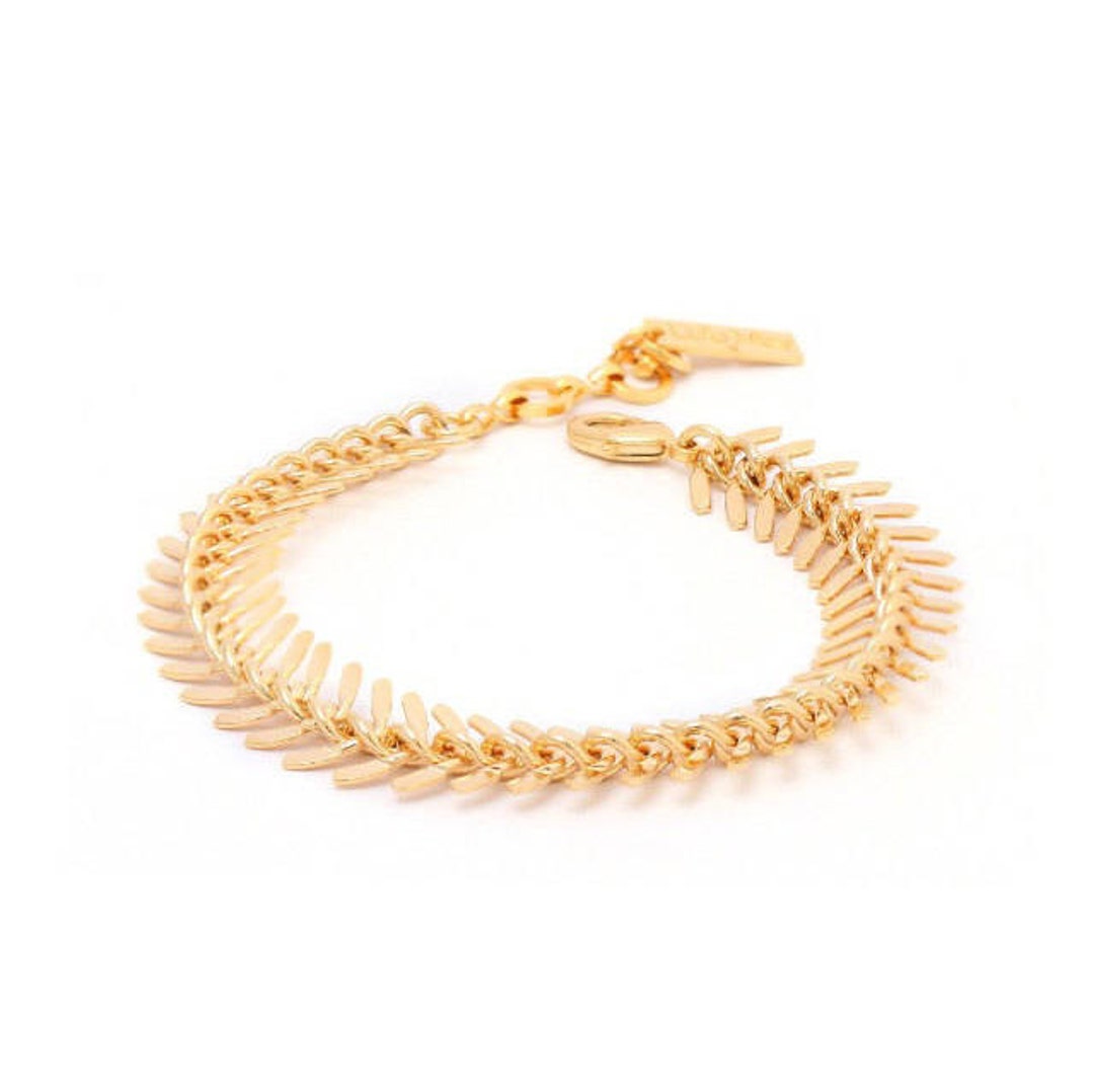 Gold Bracelet, Geometric Bracelet, Industrial Fishbone Bracelet ...