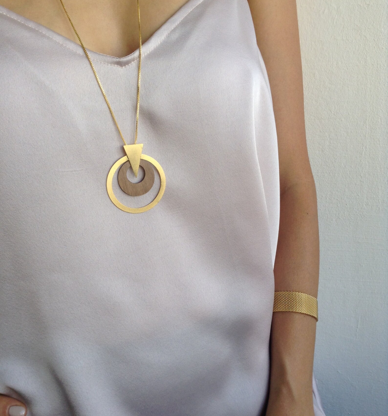 Mod Necklace, Long Necklace, Wood Jewelry, Geometric Necklace, Vintage ...