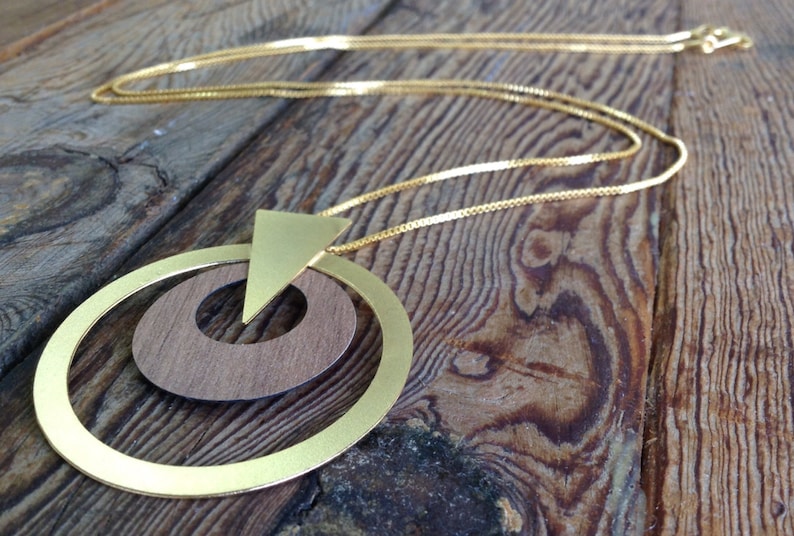 Mod Necklace, Long Necklace, Wood Jewelry, Geometric Necklace, Vintage ...