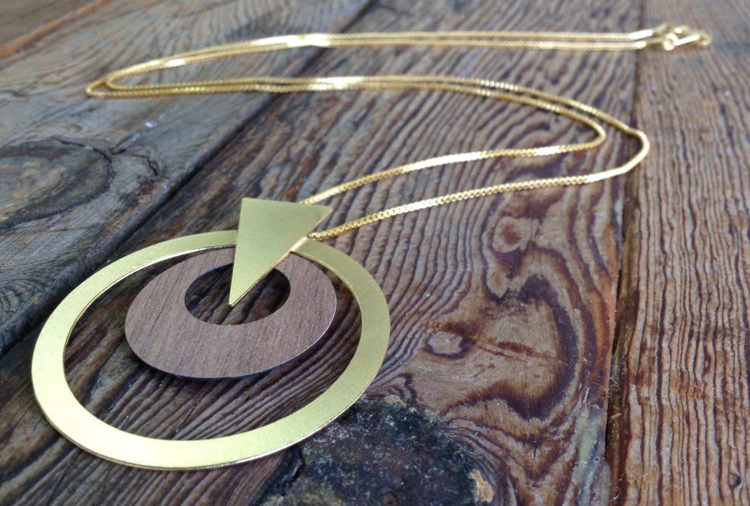 Mod Necklace, Long Necklace, Wood Jewelry, Geometric Necklace, Vintage ...