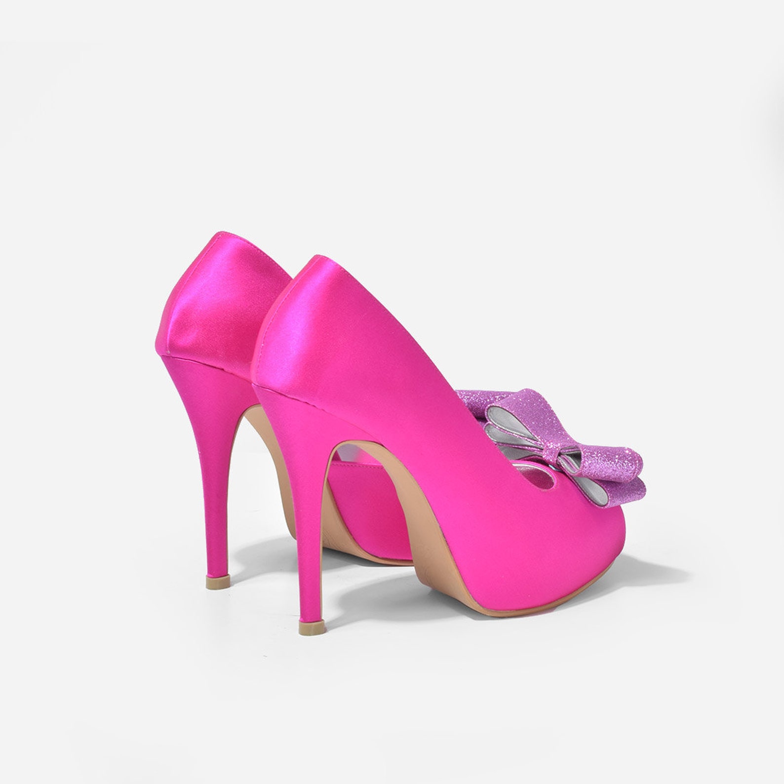 Varina Fuchsia Custom Made Heels, Fuchsia Satin Heels, Pink Dinner ...