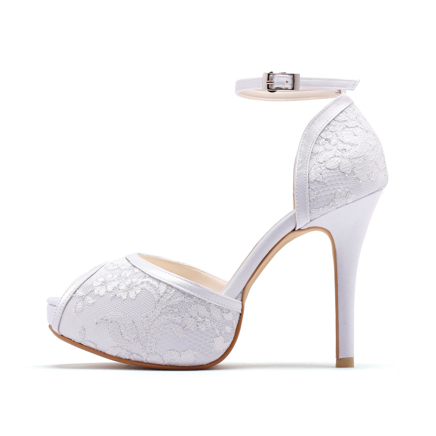 White Satin Platfrom Wedding Heel With Ankle Strap White - Etsy