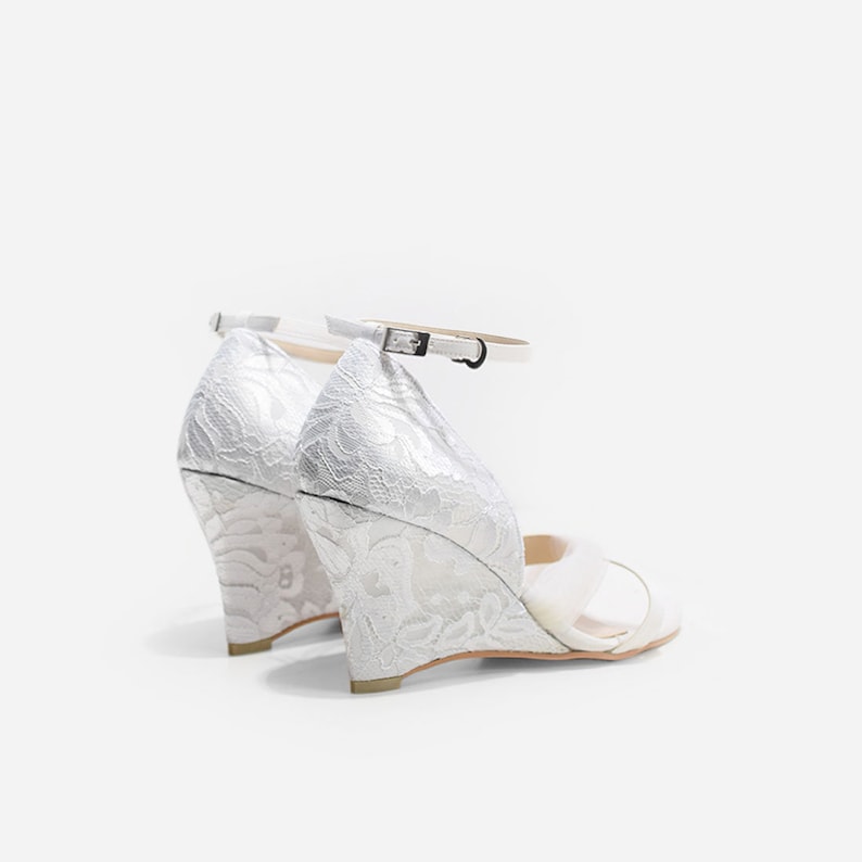 Bella Bells Custom Made Heels, Lace Chiffon Wedge Wedding Shoes, Ivory ...