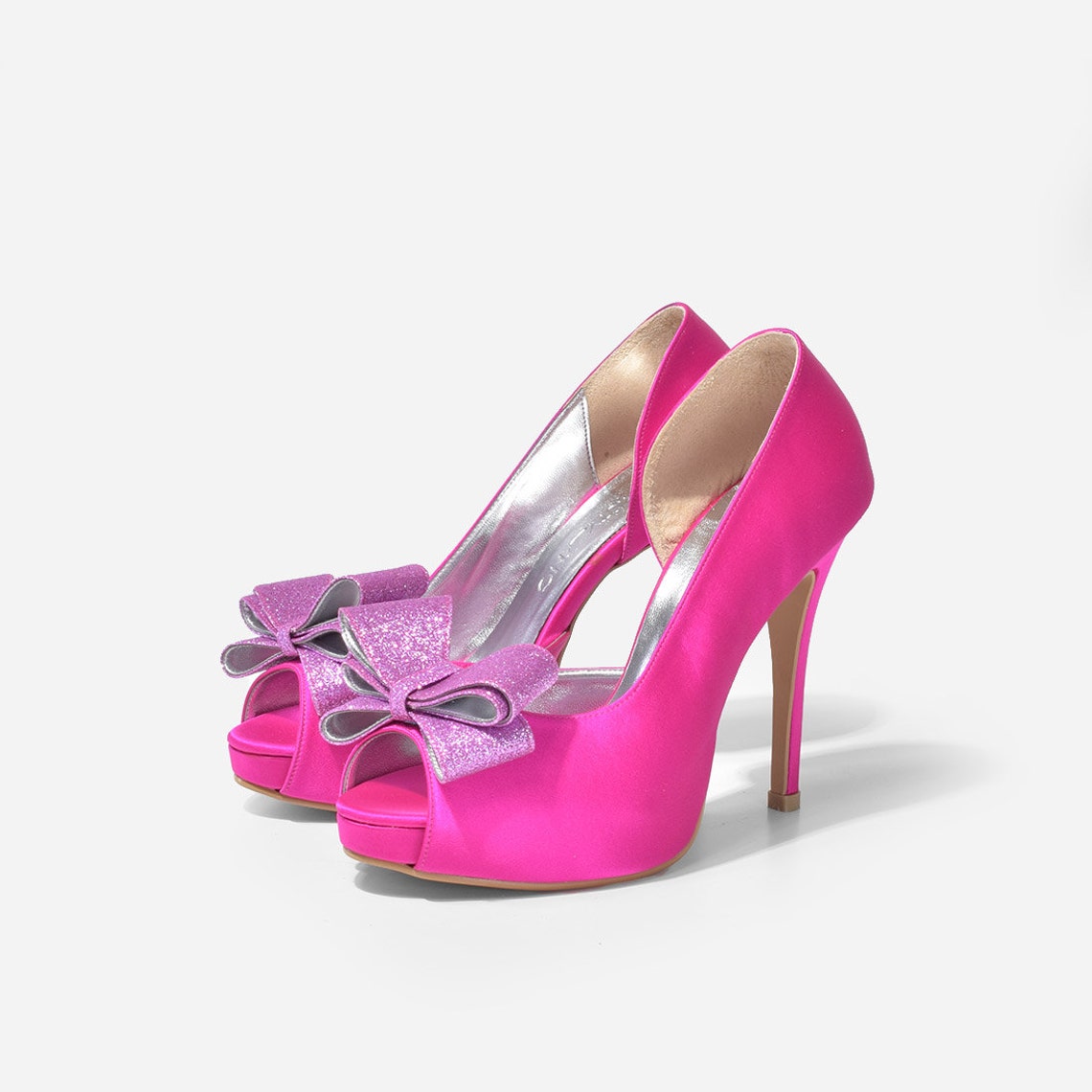 Varina Fuchsia Custom Made Heels, Fuchsia Satin Heels, Pink Dinner ...