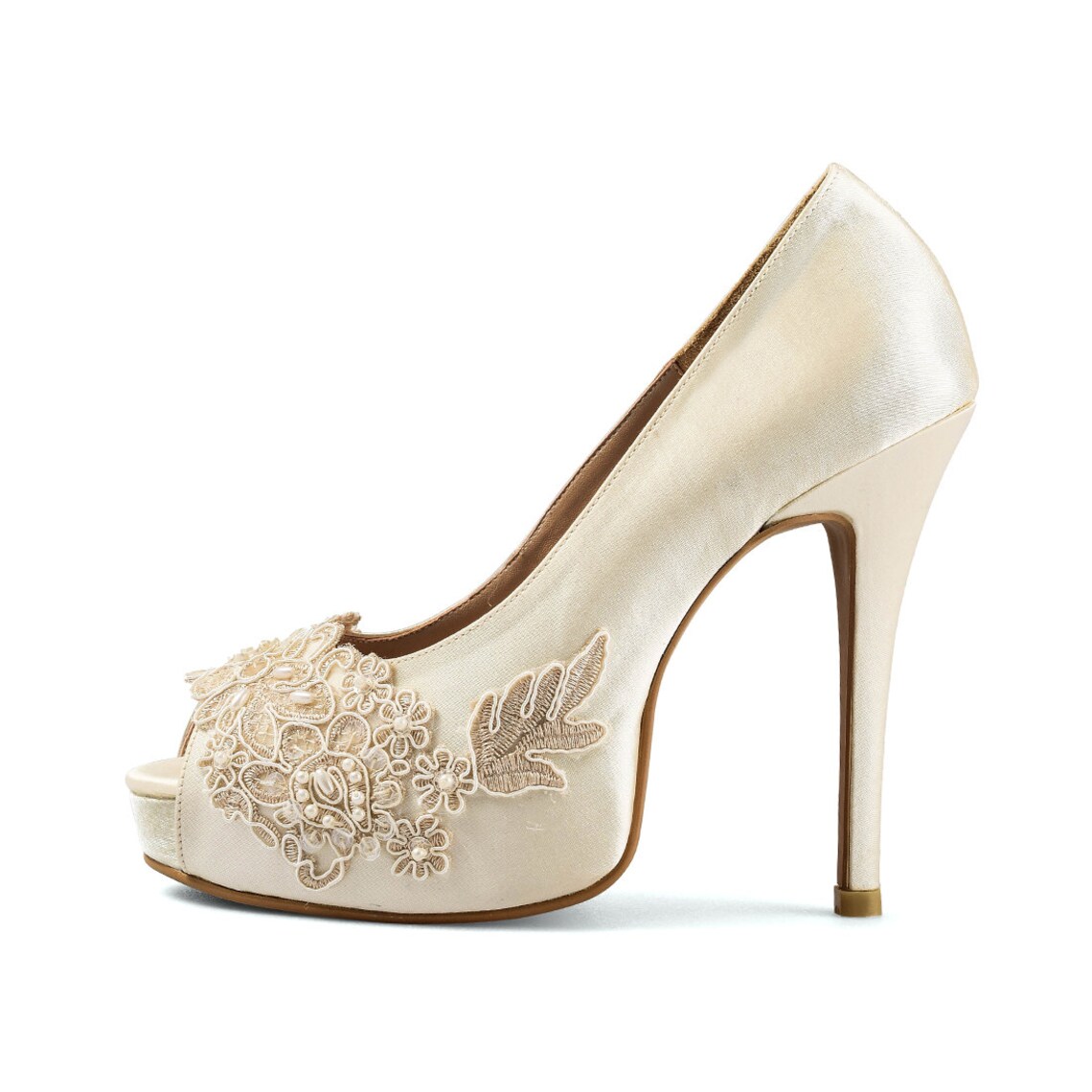 Miss Ace 2 Ivory Beige Lace Adorned Wedding Shoes,ivory Lace Satin ...