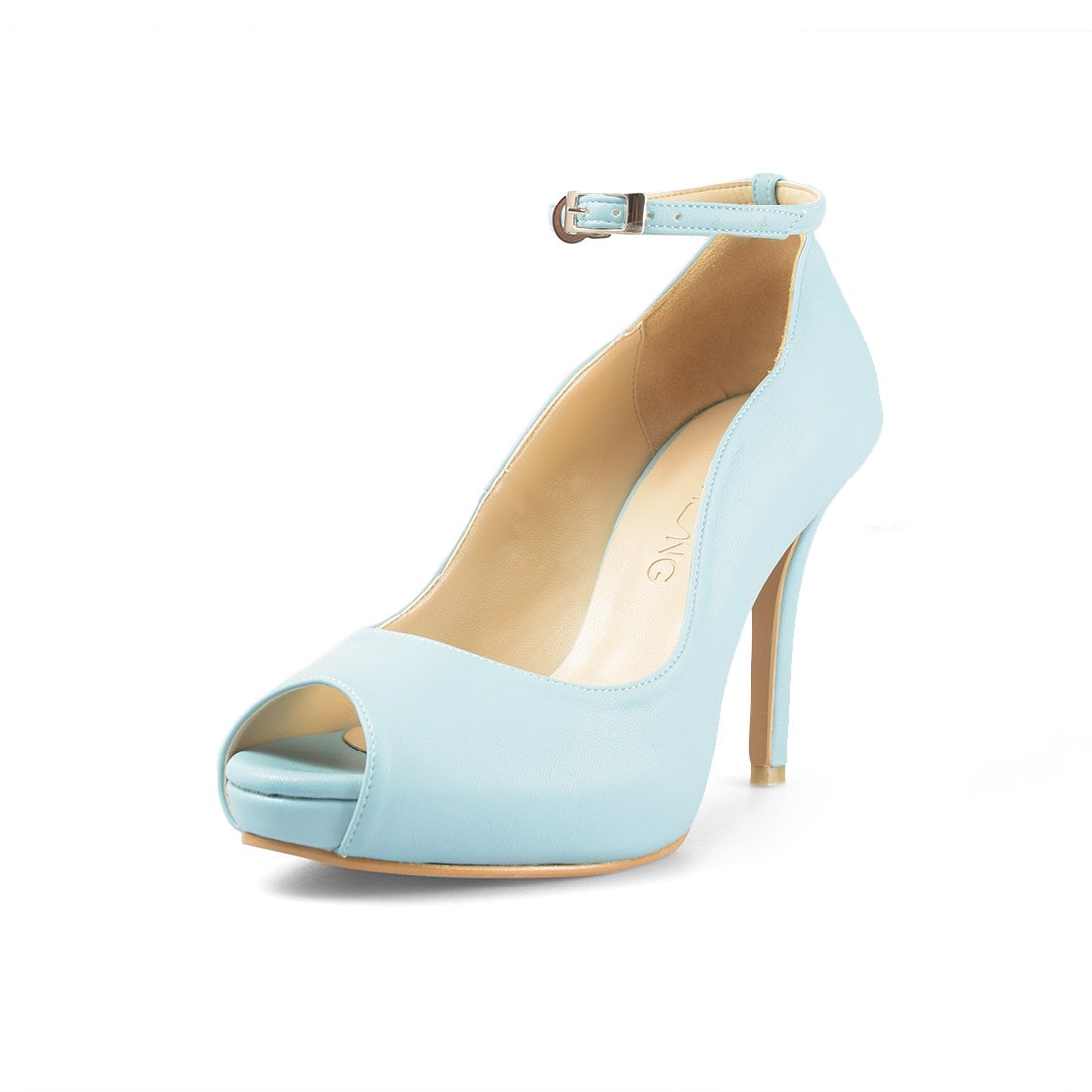 Mary Anne Blue Custom Made Heels, Pastel Blue Peep Toe Pumps, Something ...