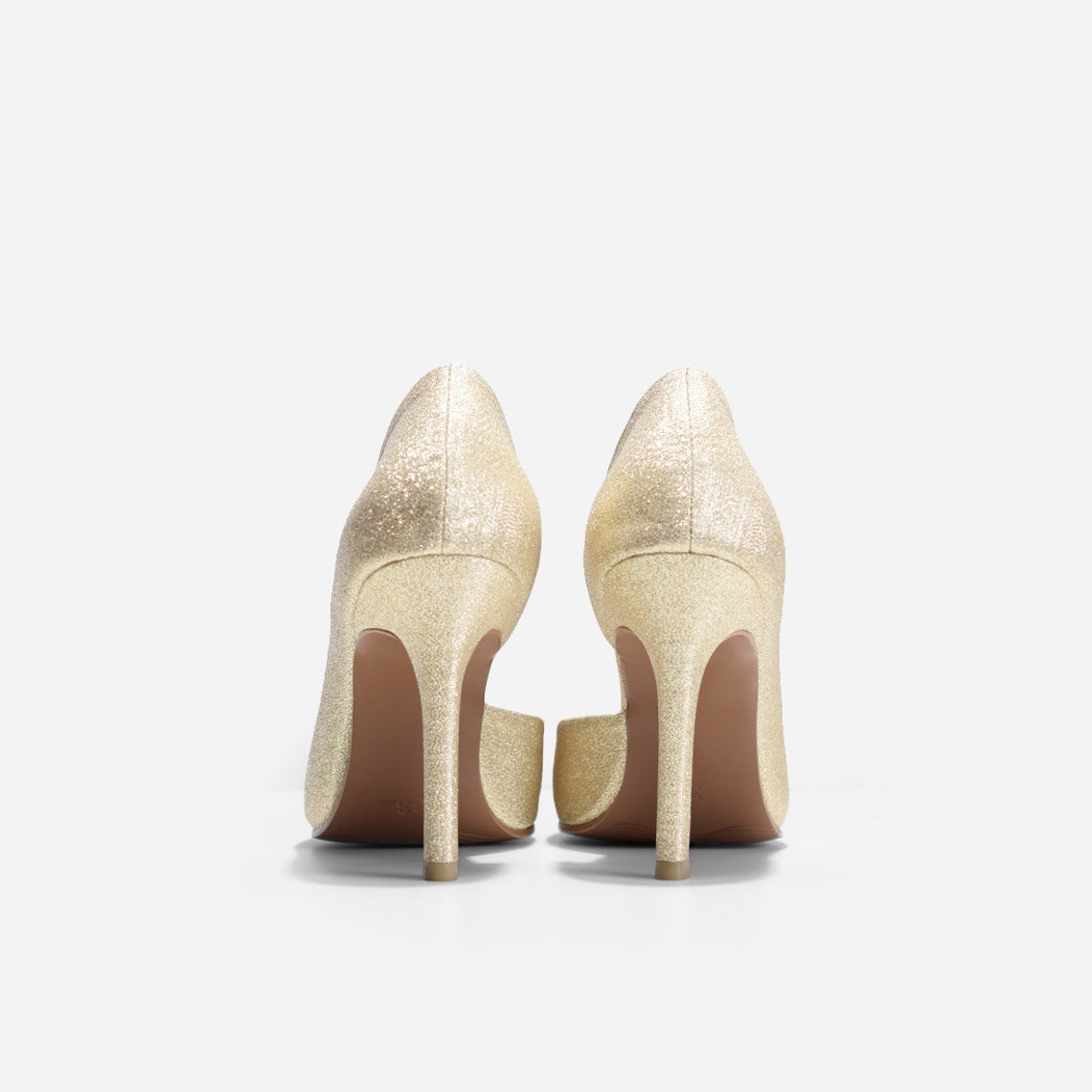 Cynthia Gold Custom Made Heels, Gold Glitter Wedding Heels, Pointy Toe ...