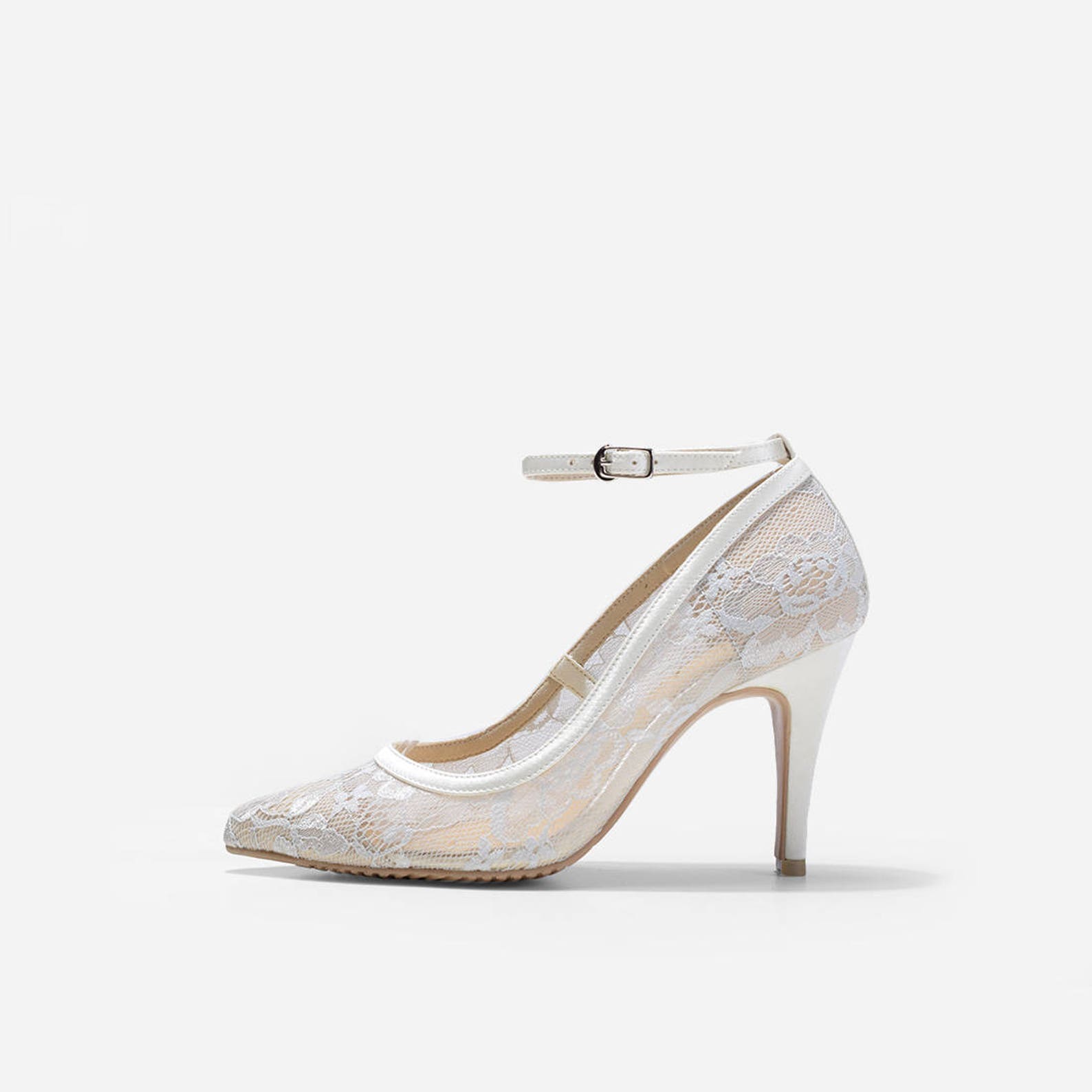 Charlize Custom Made Lace Heel, Lace Pointy Pumps, Ivory Lace Wedding ...
