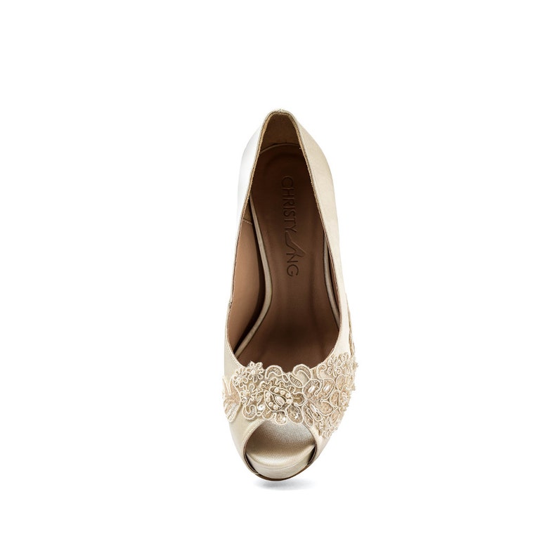 Miss Ace 2 Ivory Beige Lace Adorned Wedding Shoes,ivory Lace Satin ...