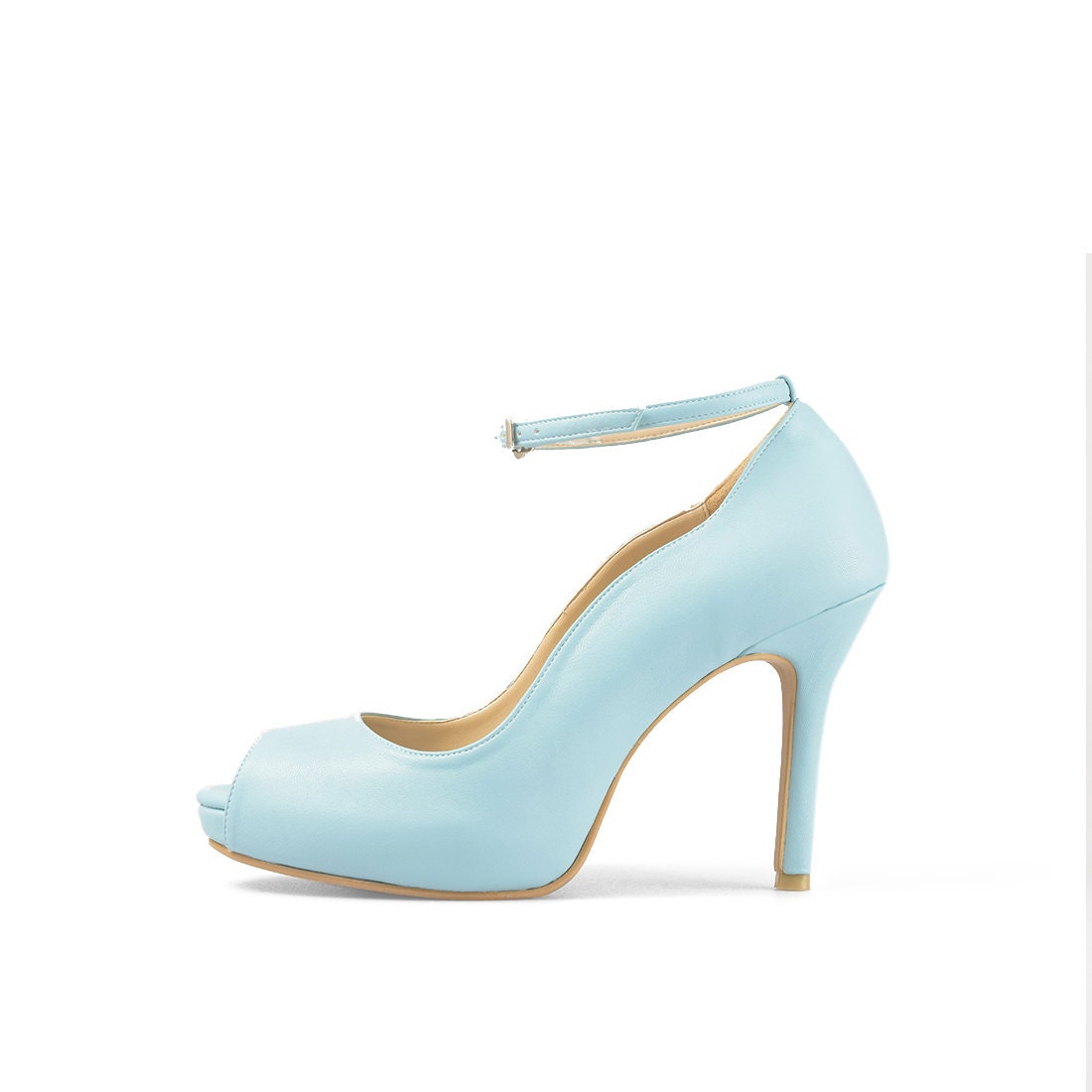 Mary Anne Blue Custom Made Heels Pastel Blue Peep Toe Pumps | Etsy