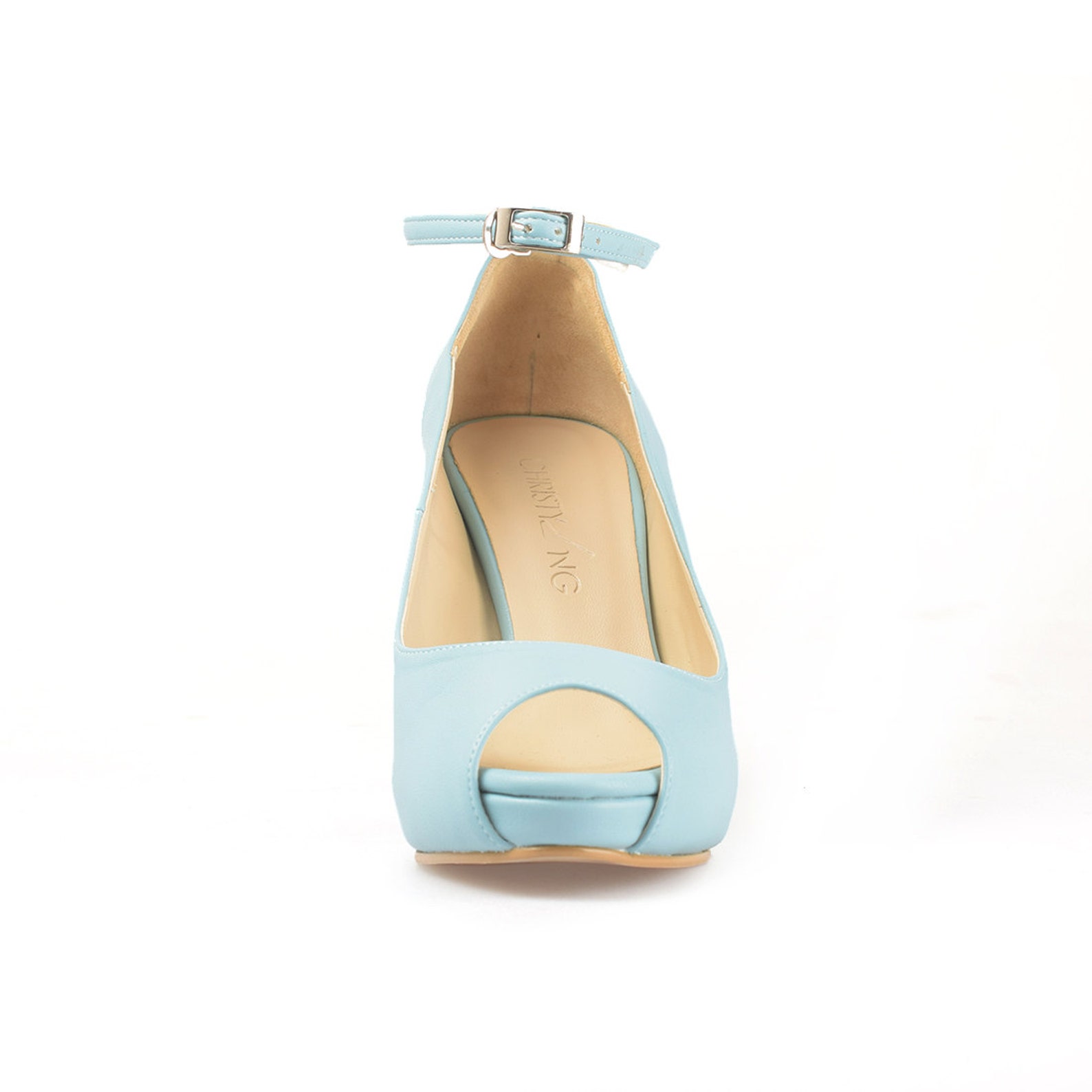 Mary Anne Blue Custom Made Heels, Pastel Blue Peep Toe Pumps, Something ...