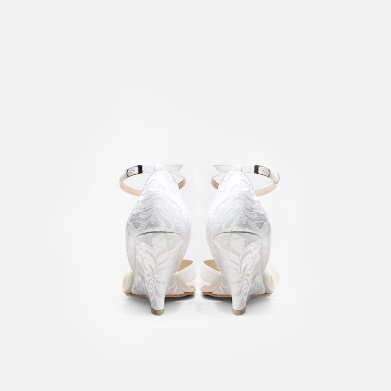 Bella Bells Custom Made Heels, Lace Chiffon Wedge Wedding Shoes, Ivory ...