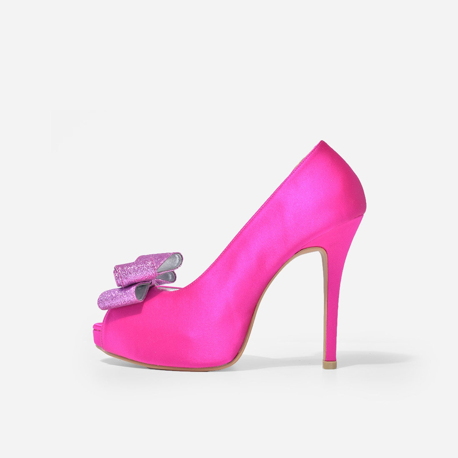 Varina Fuchsia Custom Made Heels, Fuchsia Satin Heels, Pink Dinner ...