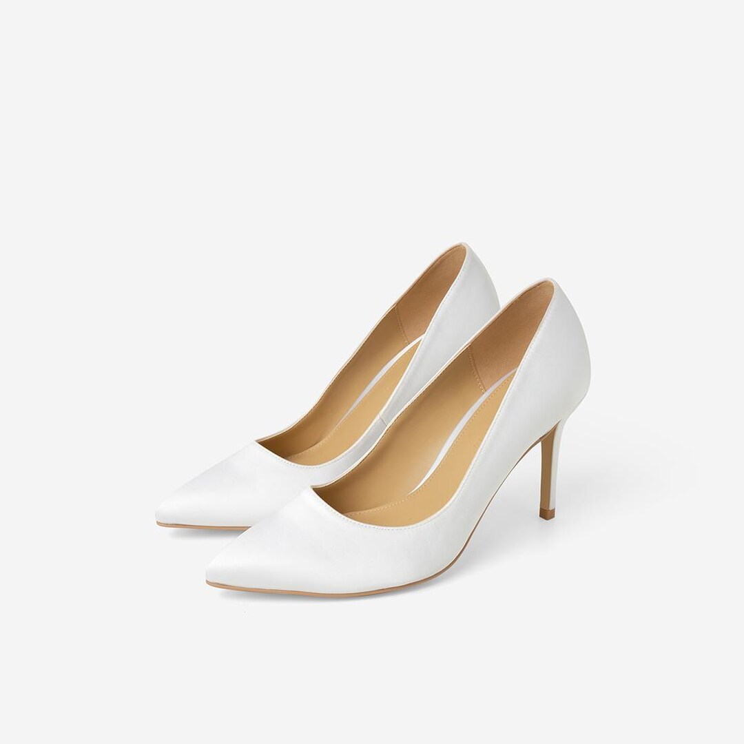 Athena White Pumps, Satin Wedding Shoes, Satin Court Shoes, Satin ...