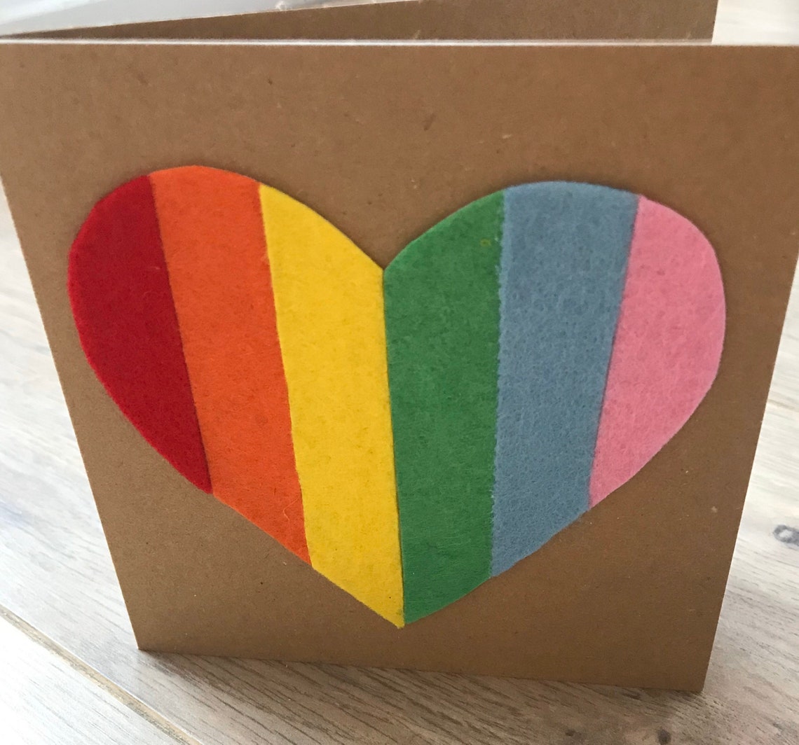 Rainbow Heart Card Rainbow Card Valentines Day Card | Etsy