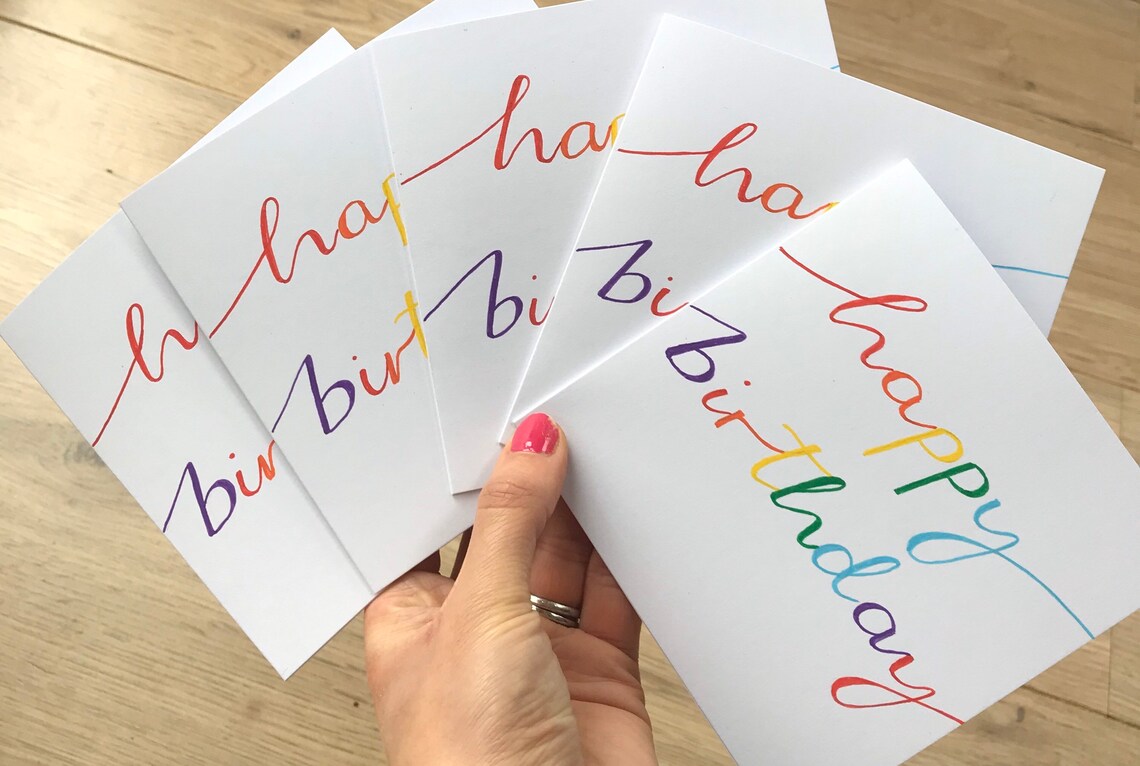 5 pack of birthday cards rainbow birthday cards Pack of | Etsy