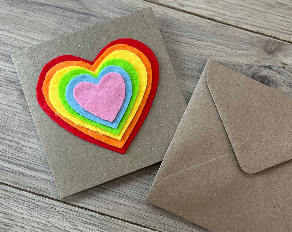 Rainbow Heart Card 3D Card Rainbow Card Love - Etsy