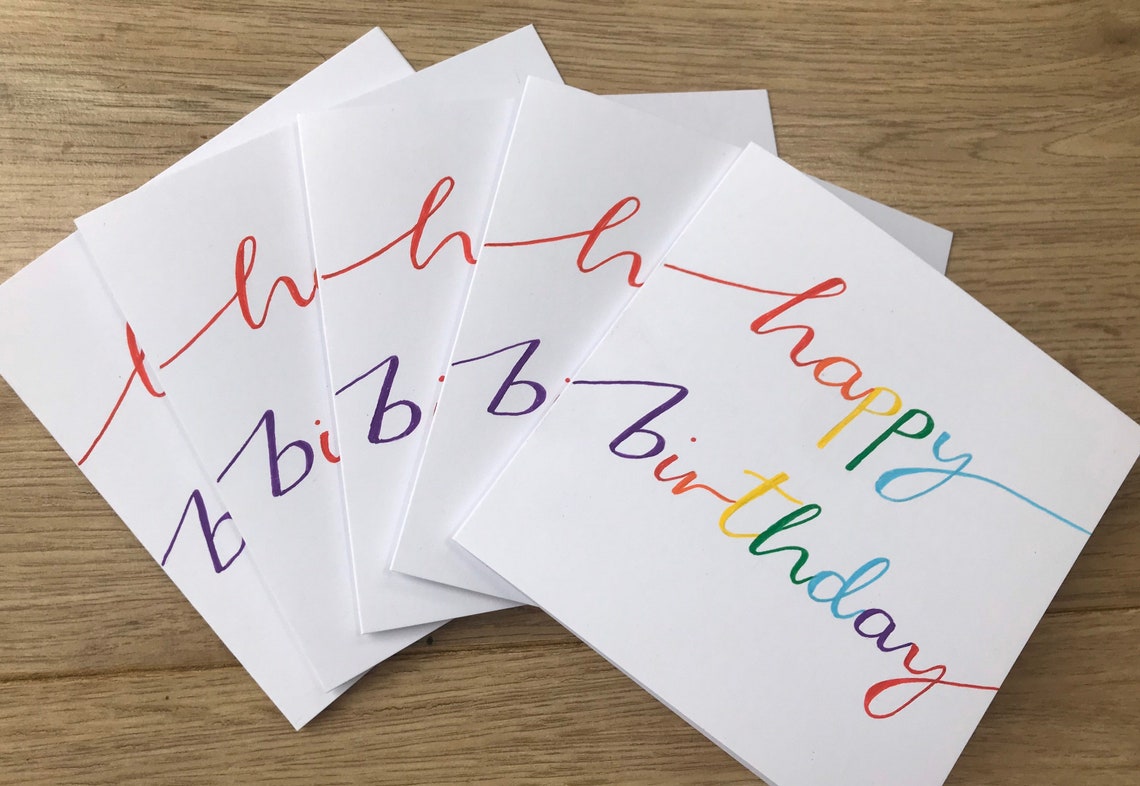 5 pack of birthday cards rainbow birthday cards Pack of | Etsy