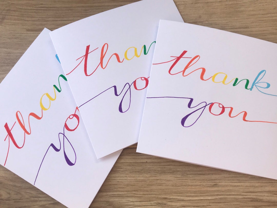 3 Pack Rainbow Thank You Card - Rainbow Thank You - Rainbow Wording ...