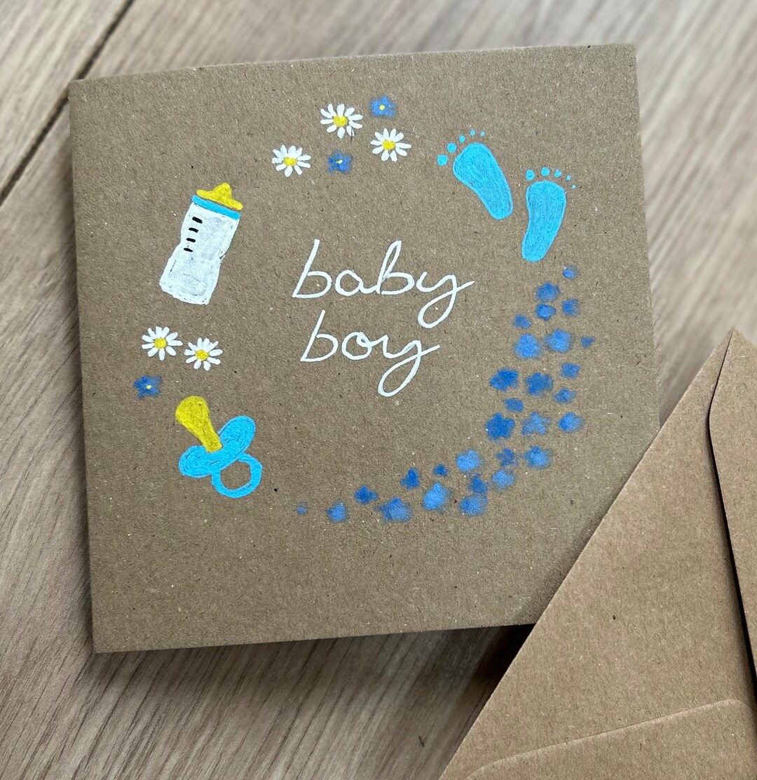 Floral Baby Boy Card - Baby Boy Card - Baby Card - Baby Shower Card ...