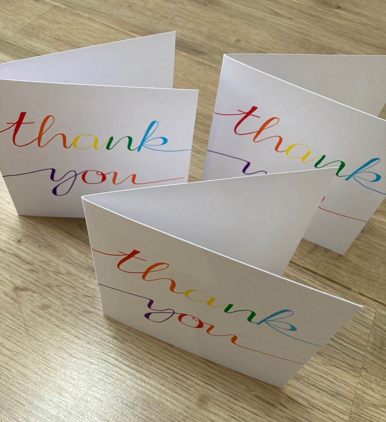3 Pack Rainbow Thank You Card - Rainbow Thank You - Rainbow Wording ...