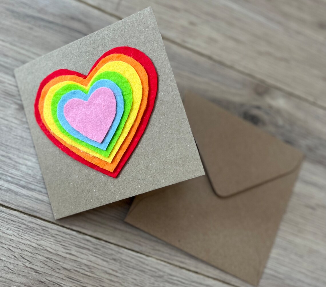 Rainbow Heart Card 3D Card Rainbow Card Love - Etsy