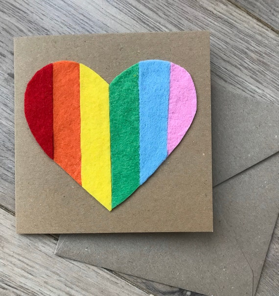 Rainbow Heart Card Rainbow Card Valentines Day Card | Etsy