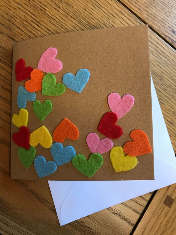 Jumbled rainbow heart card rainbow hearts felt card love | Etsy