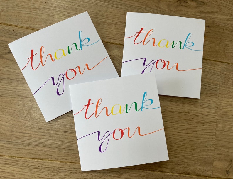 3 Pack Rainbow Thank You Card - Rainbow Thank You - Rainbow Wording ...