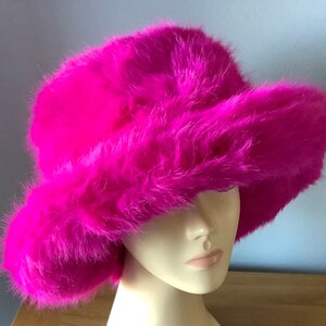 Hot Pink Oversized FAUX FUR Bucket Hat Panama Hat Suits Bigger Heads on ...