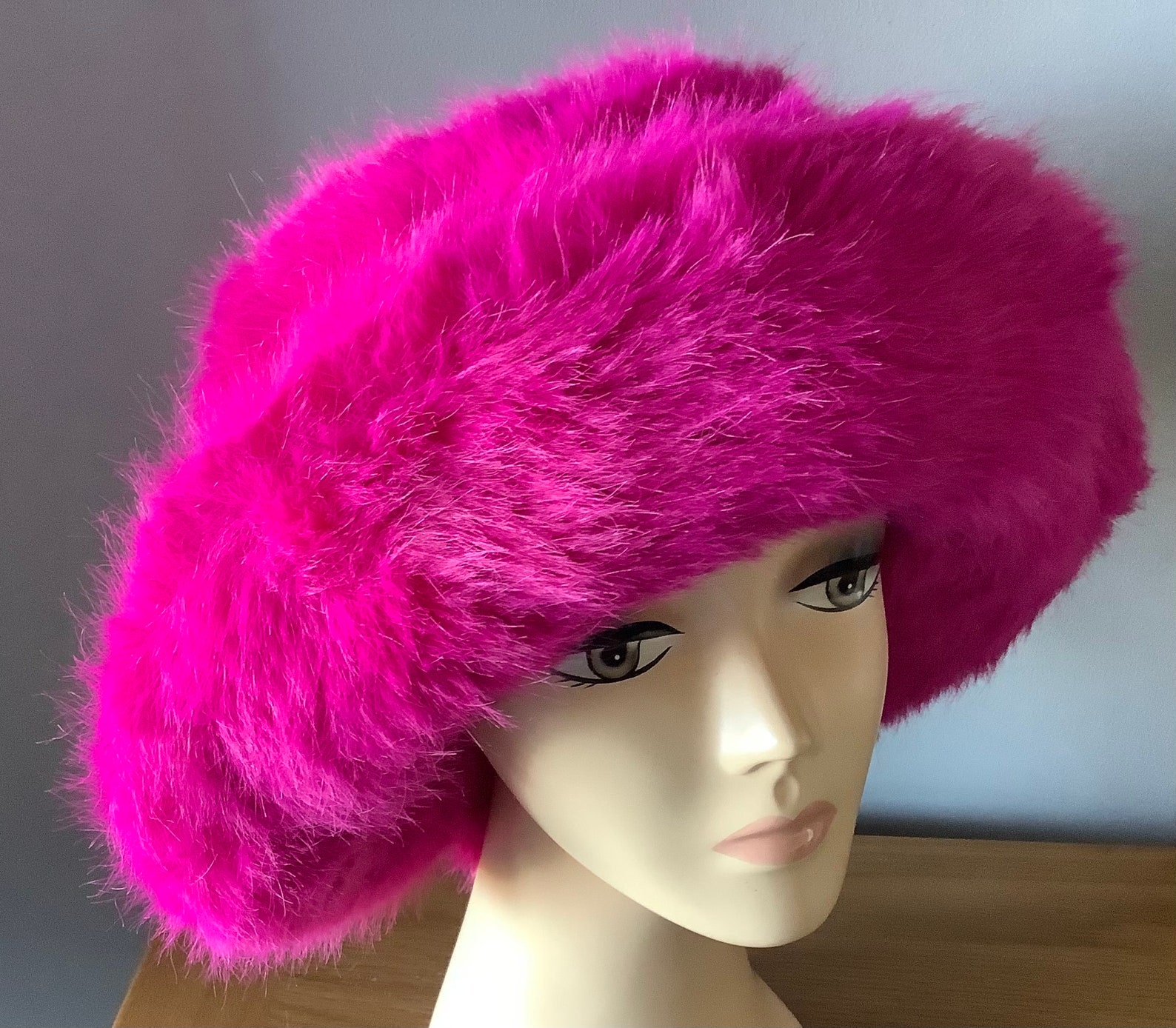 Hot Pink Oversized FAUX FUR Bucket Hat Panama Hat Suits Bigger - Etsy