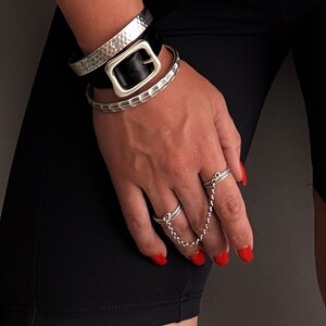 Silver Joined Chain Double Finger Rings, Connected Single Chain Band ...