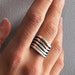 Antique Silver Lines Wavy Ring, Vintage Style Adjustable Wide Ring, Oxidized Curved Open Ring ...