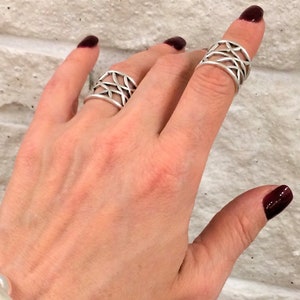 Silver Statement Abstract Ring, Metal Woven Wide Ring, Silver ...