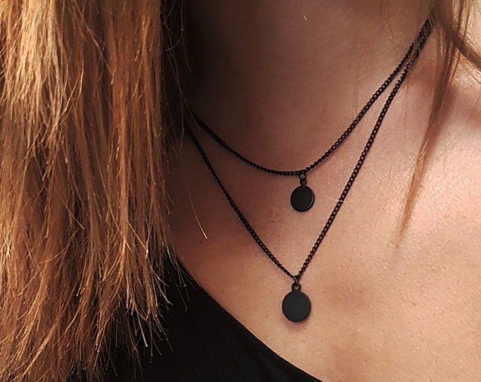 Black Coin Womens Necklace Black Chain Disk Pendant Matte - Etsy