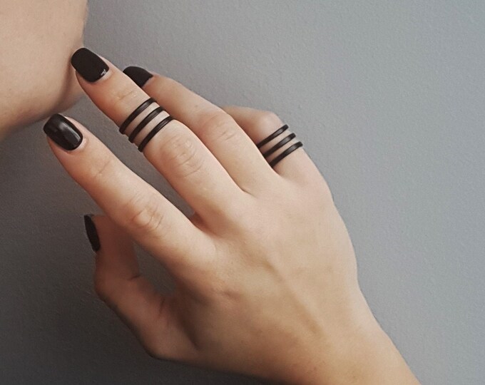 Matt Black Three Lines Band Ring Jet Black Knuckle Ring - Etsy