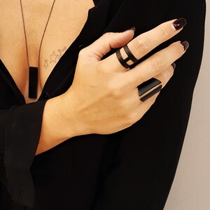 Womens Matte Black Double Line Minimal Ring, Jet Black Stacking Ring ...
