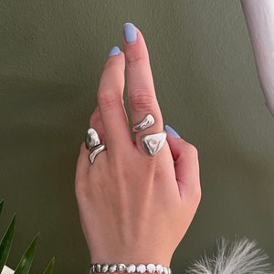 Oversized Wide Hammered Silver Statement Ring Everyday Geometric Chunky Wrap Ring Smooth Unisex ...